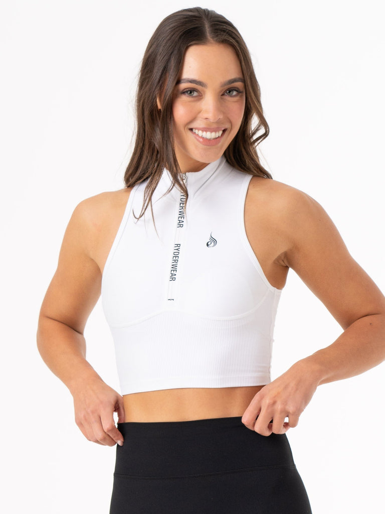 NKD 1/2 Zip Tank - White - Ryderwear