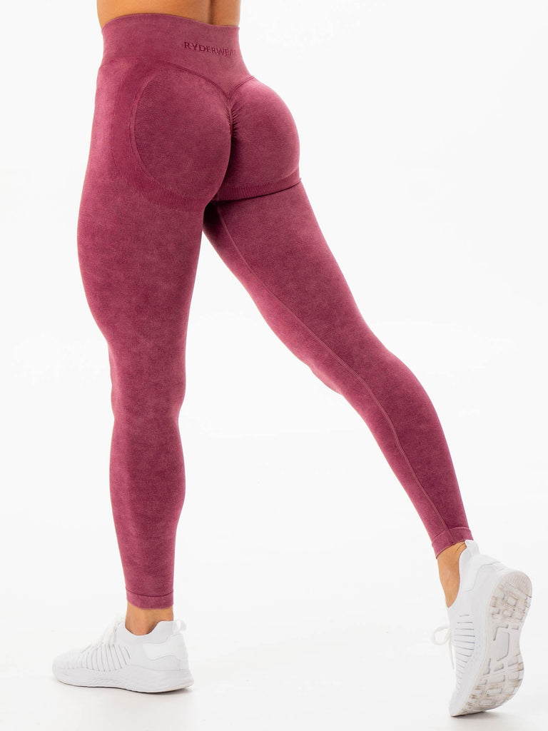 Stonewash Scrunch Seamless Leggings - Wine Stonewash - Ryderwear