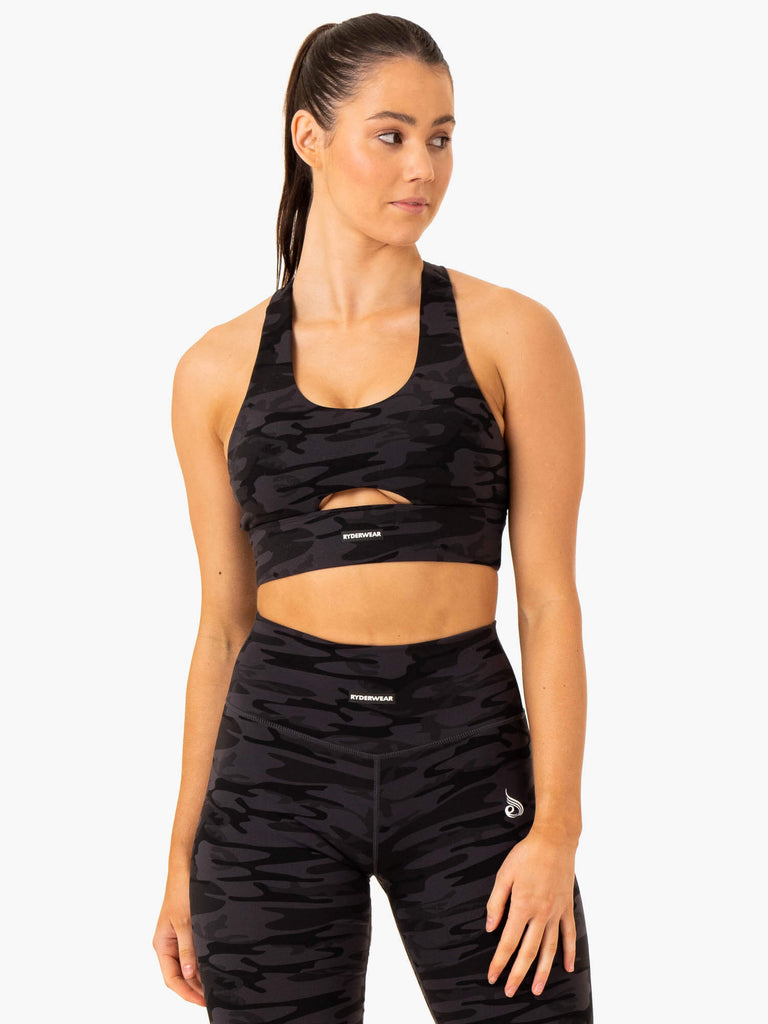 Base Racer Back Sports Bra - Black Camo - Ryderwear