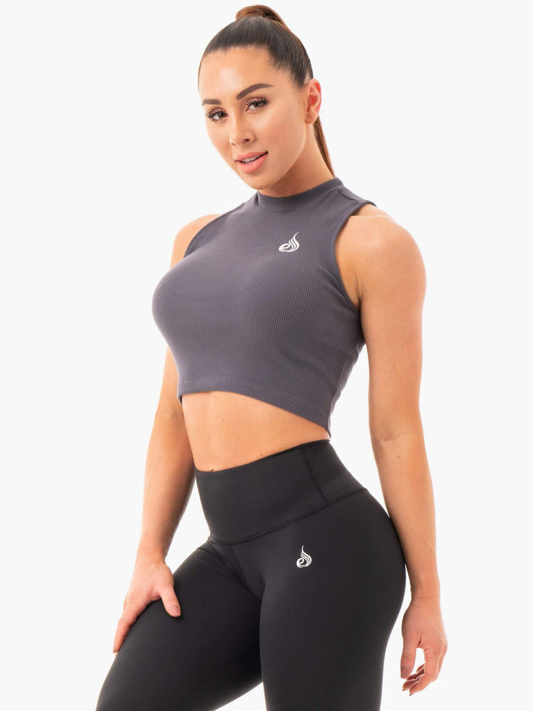 Ribbed Crop Tank - Charcoal - Ryderwear