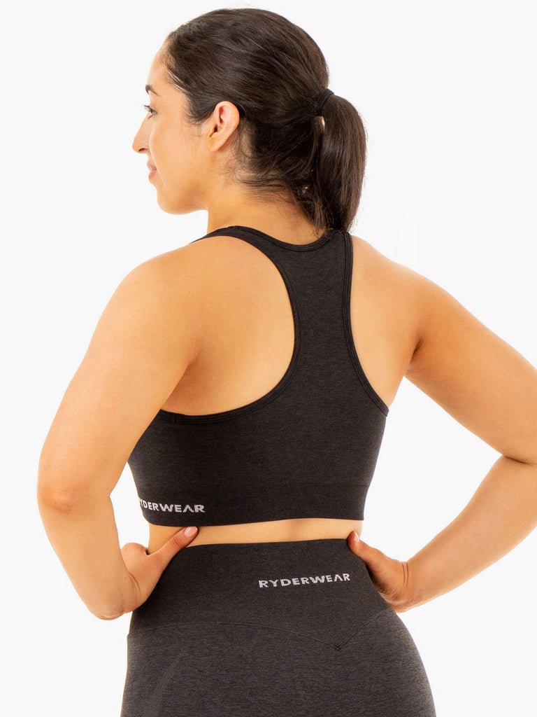 Sculpt Seamless Racer Back Sports Bra - Black Marl - Ryderwear